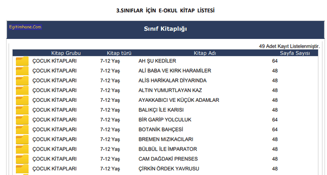 3. Sınıf E-Okul İçin Kitap Listesi - Özge Öğretmen